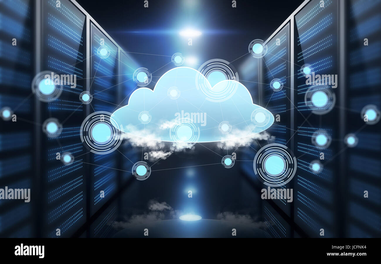 virtual cloud hologram over futuristic server room Stock Photo - Alamy