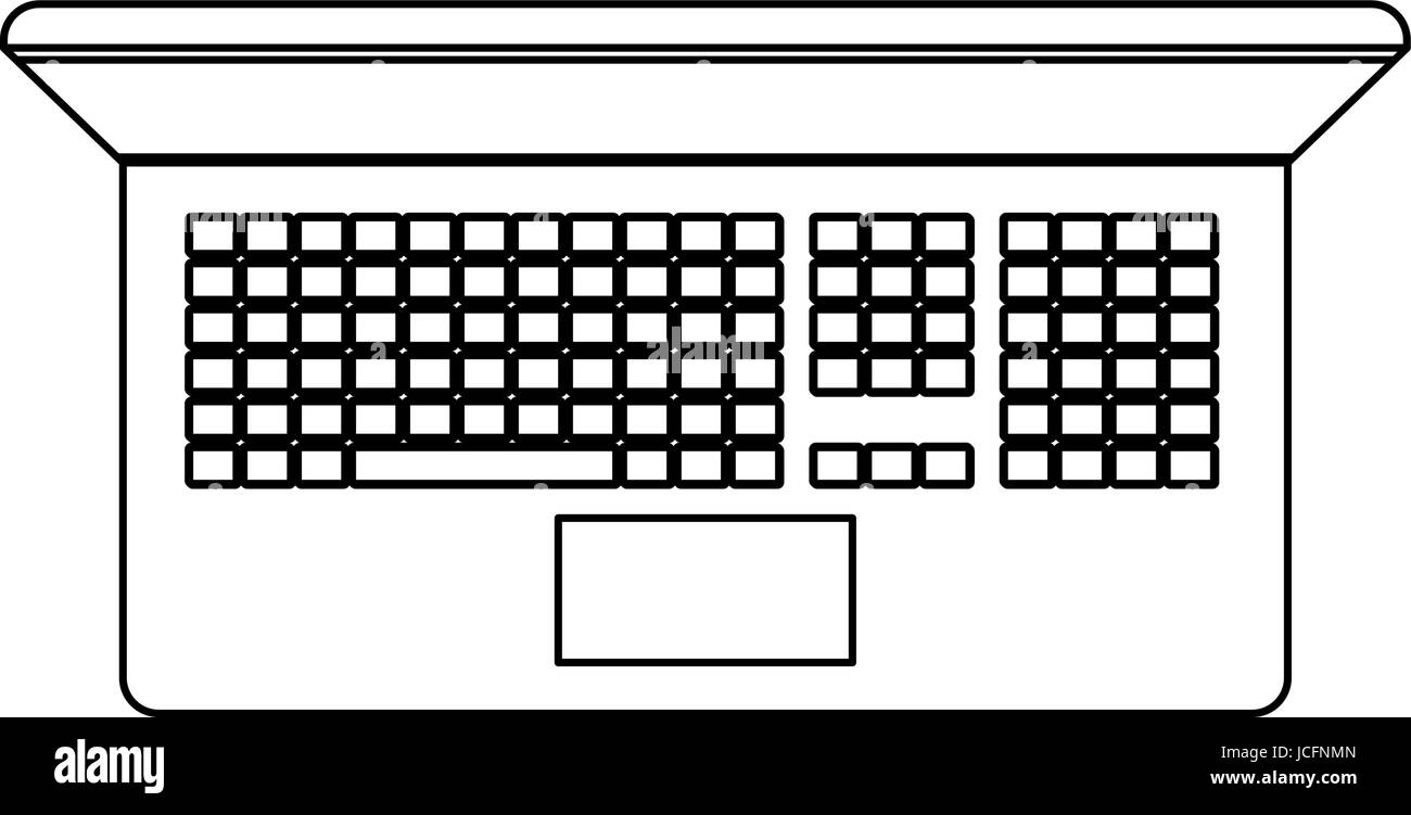 white background with monochrome silhouette of laptop computer in top ...