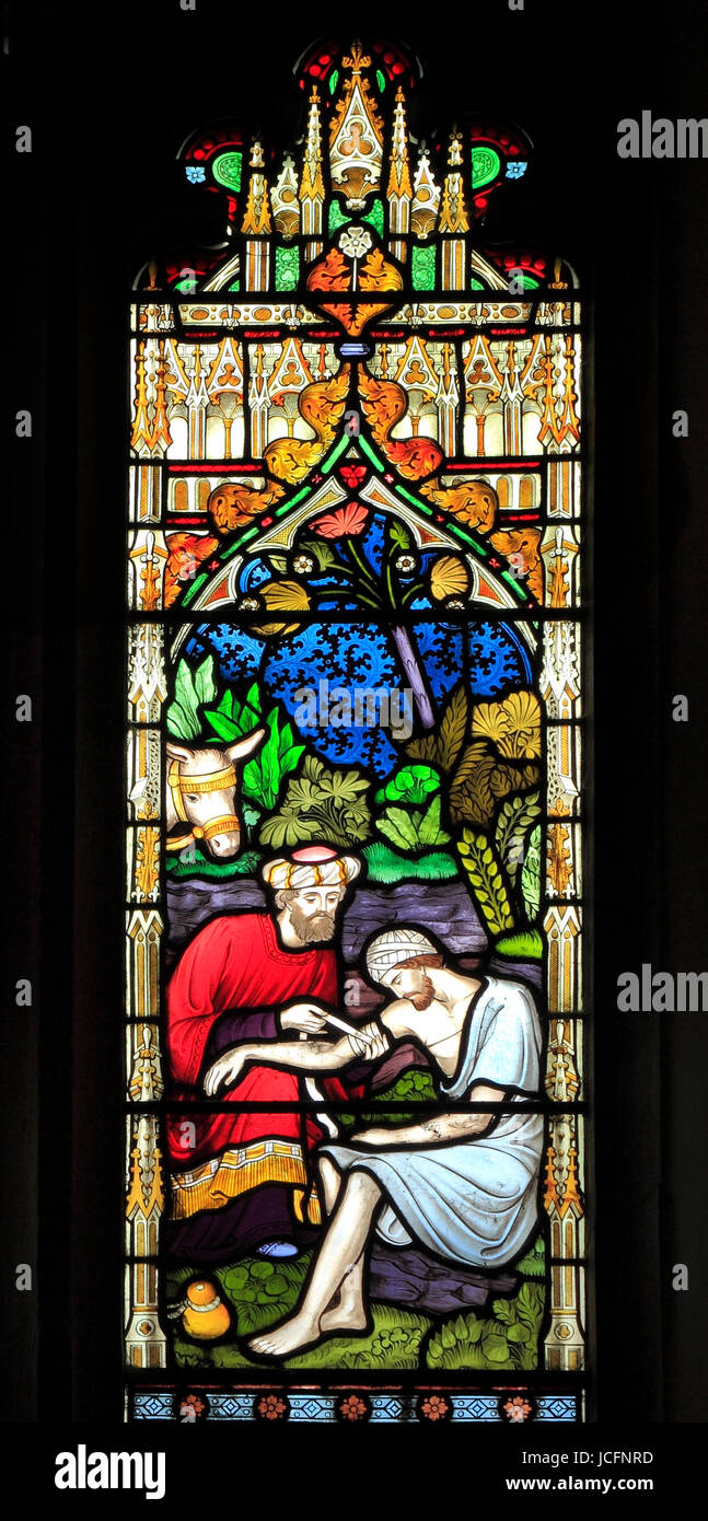 Parable of The Good Samaritan, stained glass window by Frederick Preedy ...