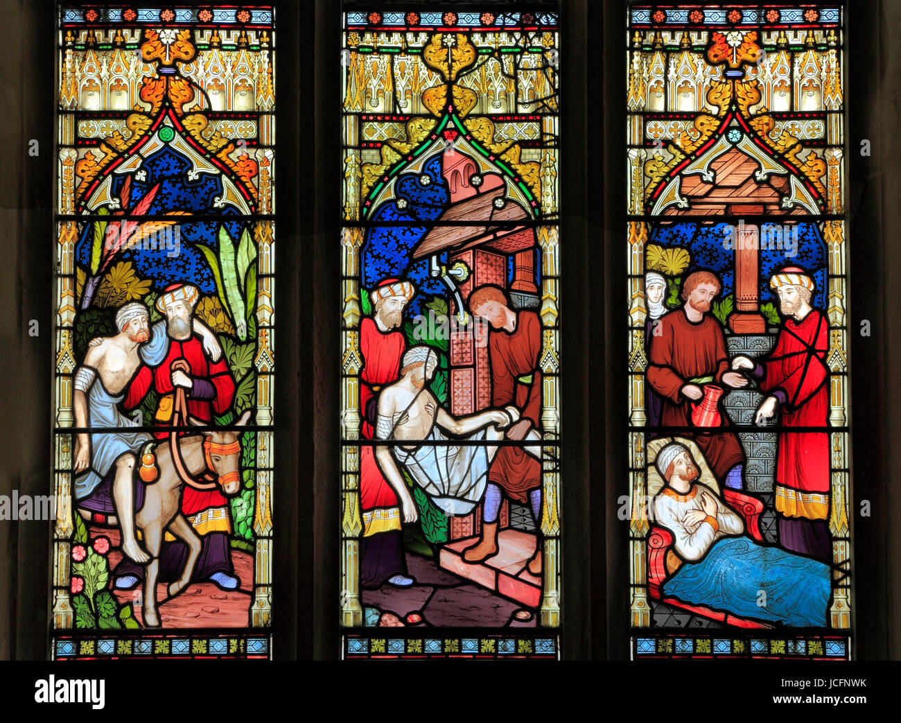 Parable of The Good Samaritan, stained glass by Frederick Preedy, 1865 ...