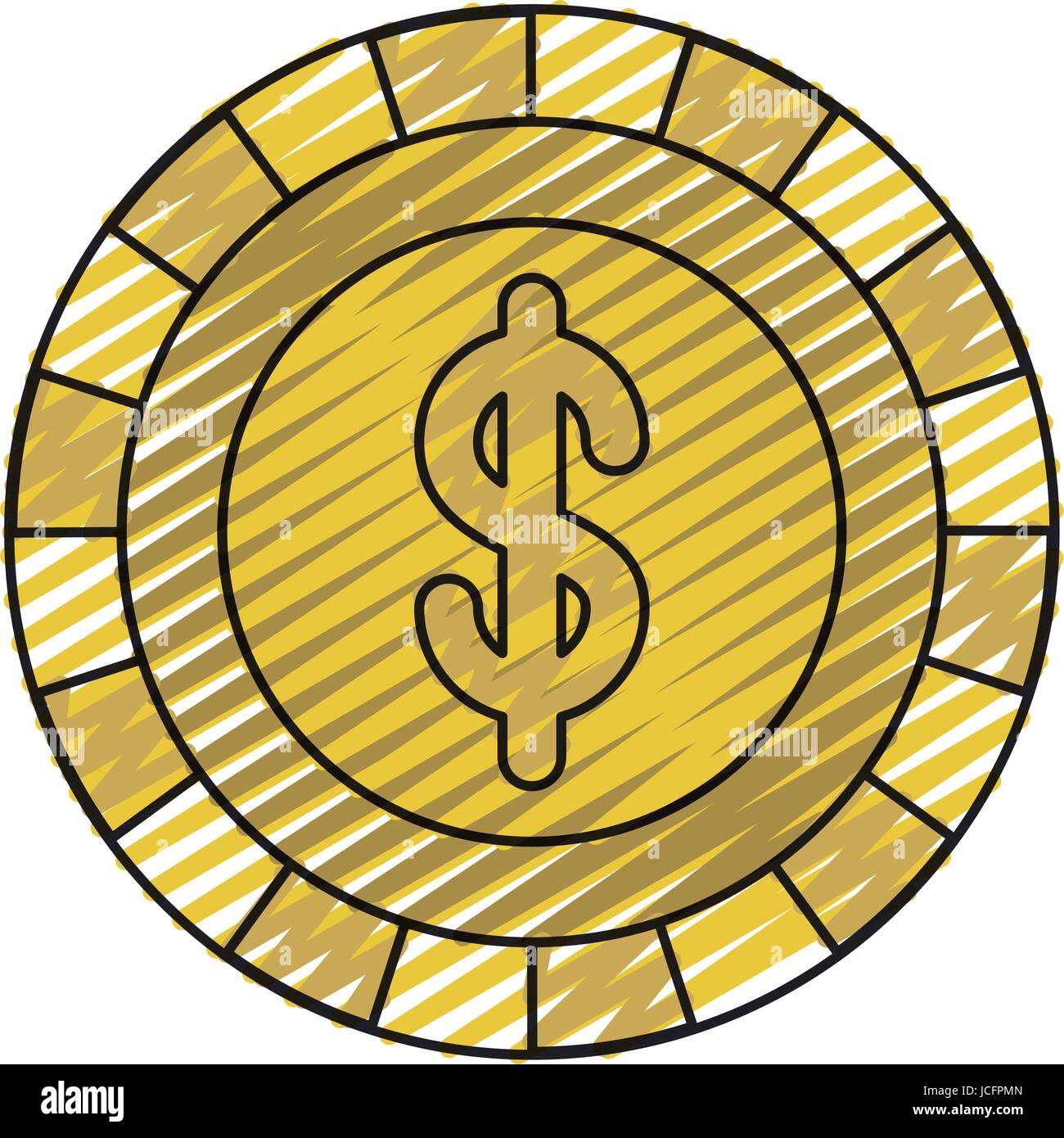 color crayon silhouette front view coin with dollar symbol inside Stock ...