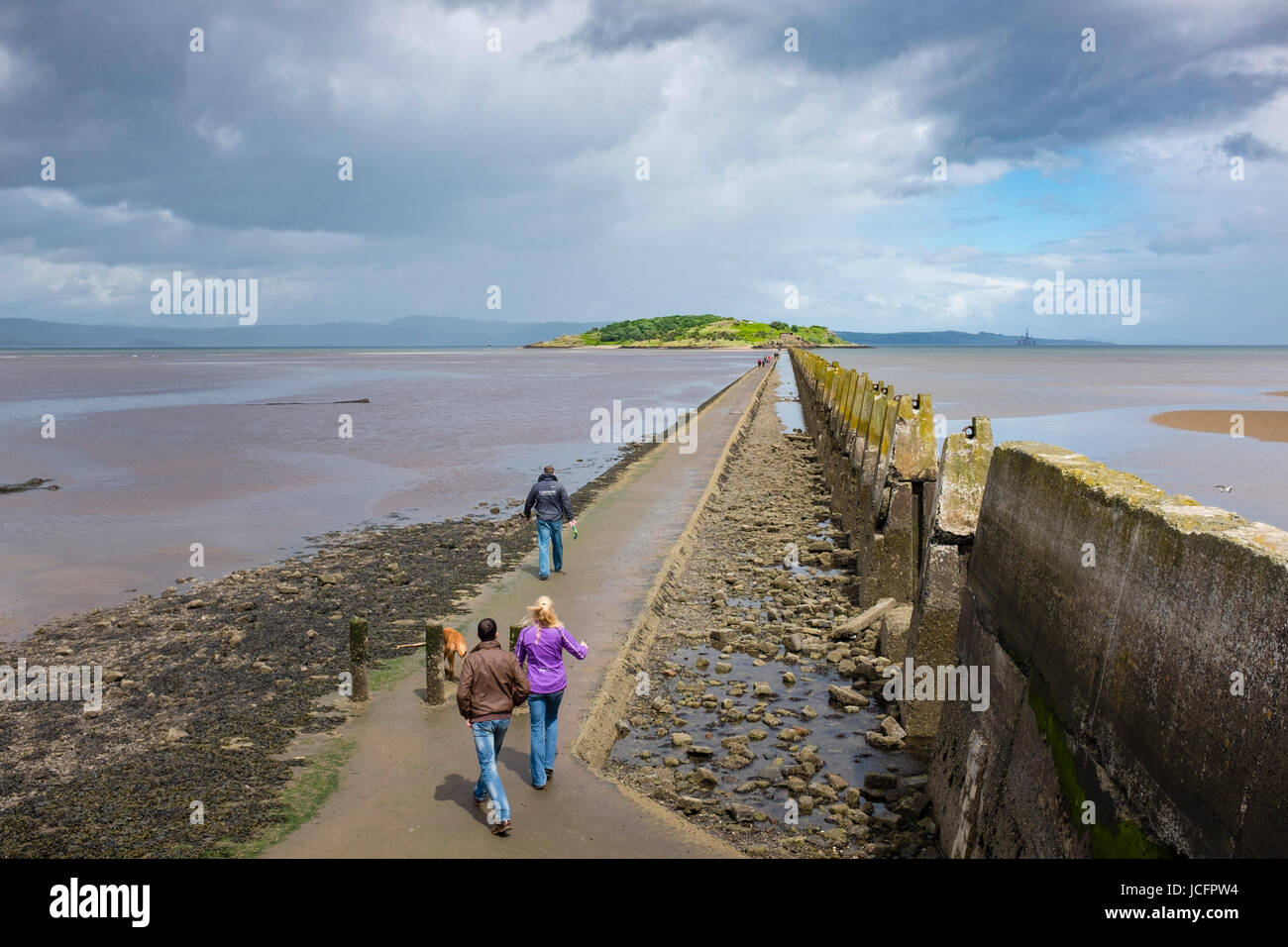 Cramond Causeway leading to Cramond Island outside Edinburgh in East ...