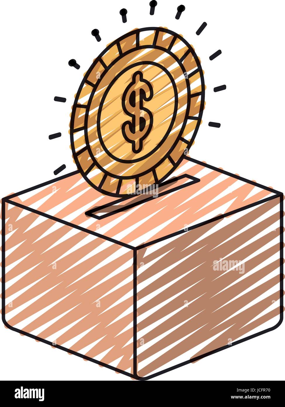 color crayon silhouette flat coin with dollar symbol depositing in a ...