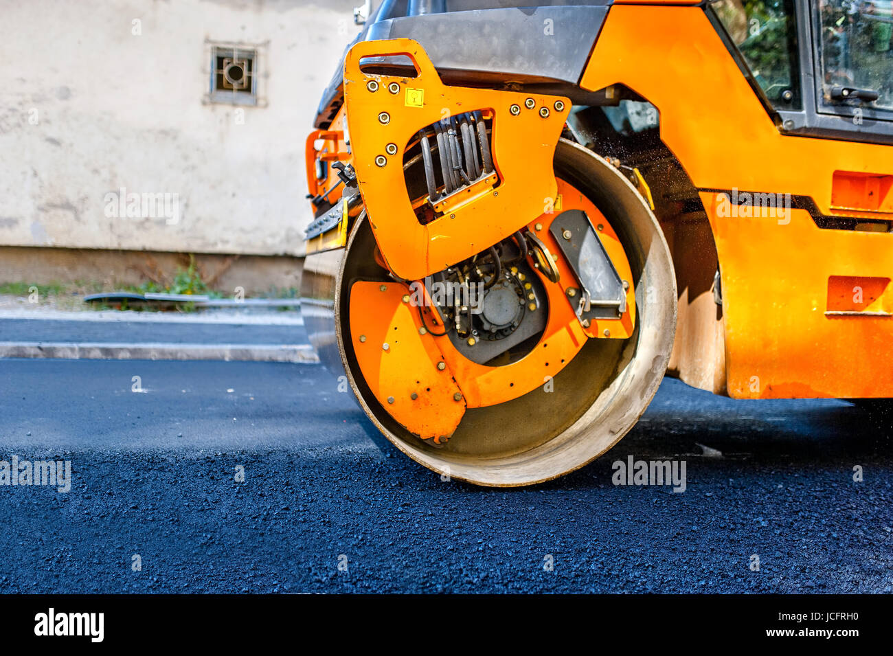 Heavy Tandem Vibration roller compactor at asphalt pavement works for ...
