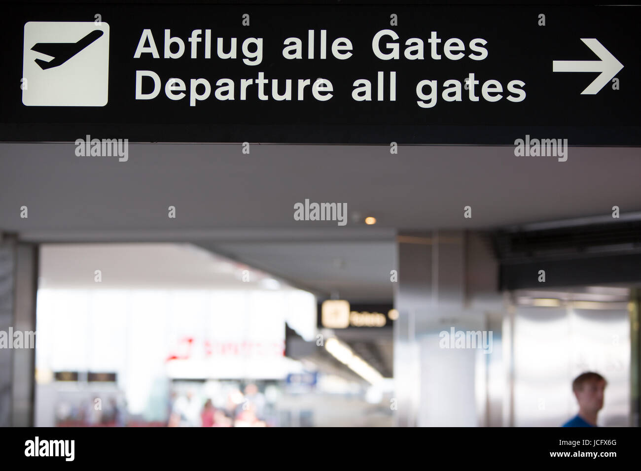 White gates departure sign at the Zurich international airport Stock ...