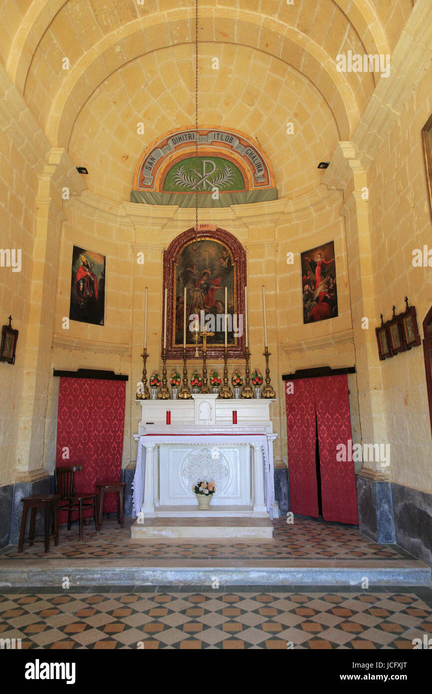 Interior chapel church of San Dimitri, near Gharb, island of Gozo ...