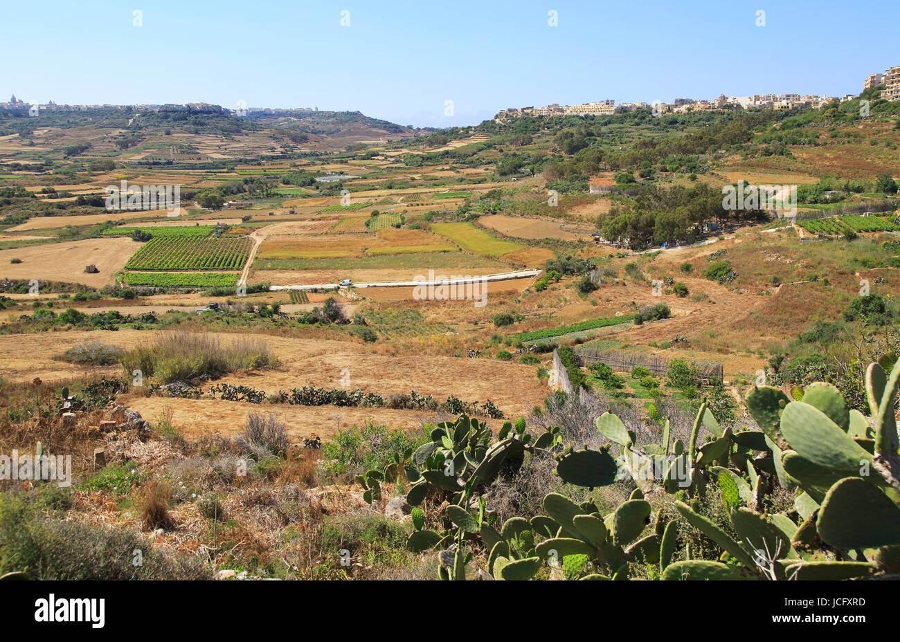 Rural farming landscape hilltop village of Xaghra, island of Gozo ...
