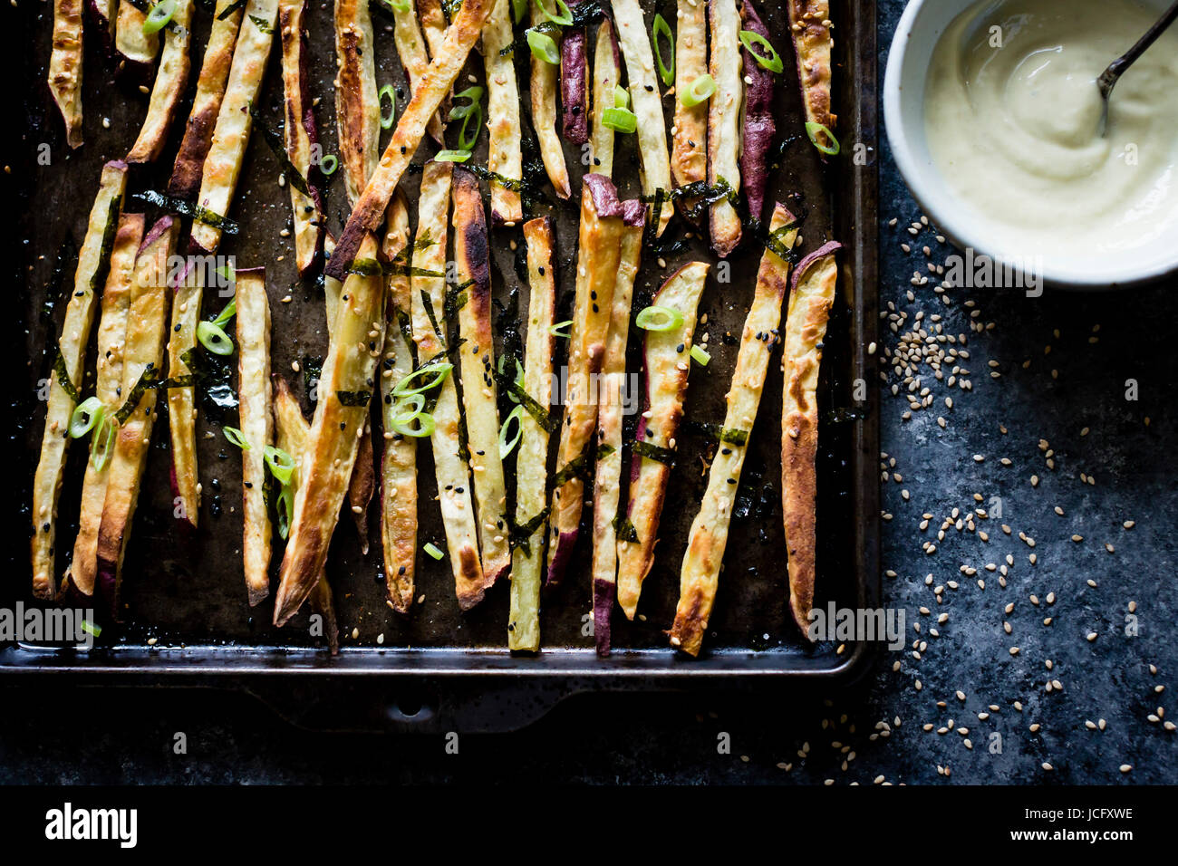 Japanese sweet potato fries and wasabi aioli Stock Photo - Alamy