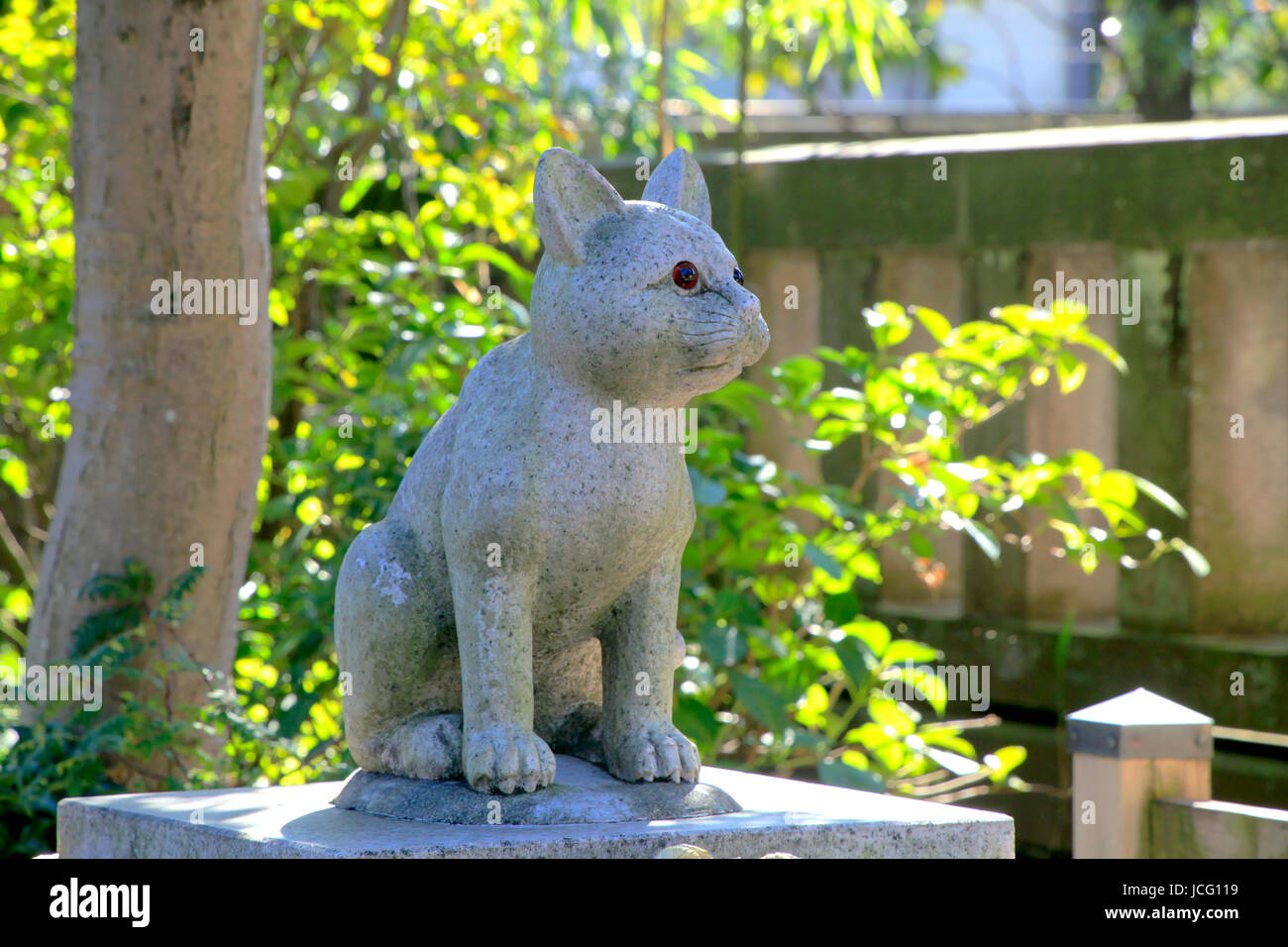 A Guardian Cat Komainu at Azusami-Tenjin-sha Shinto Shrine in Tachikawa ...