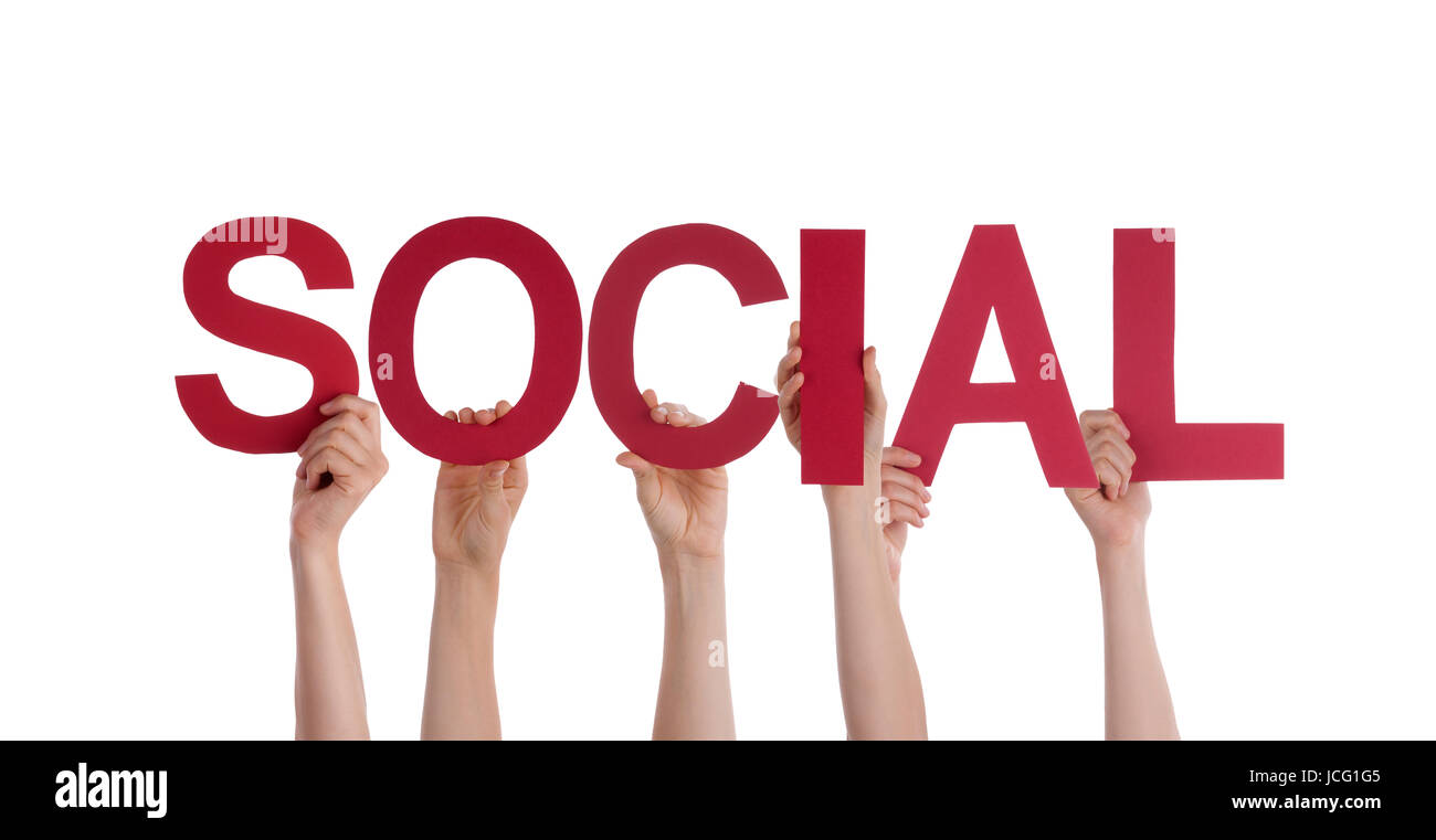 Many People Holding the Red Word Social, Isolated Stock Photo - Alamy