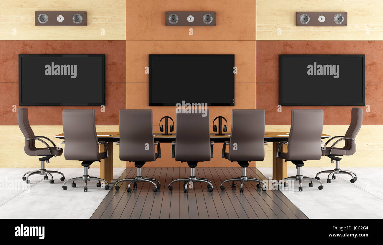 Contemporary conference room with meeting table,chair and led monitor ...