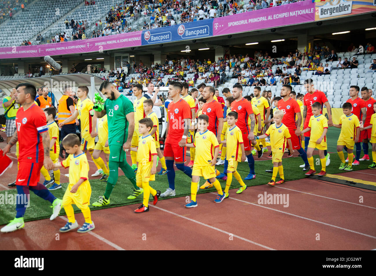 Chile's national football team enters the stadium ahead of the Romania ...