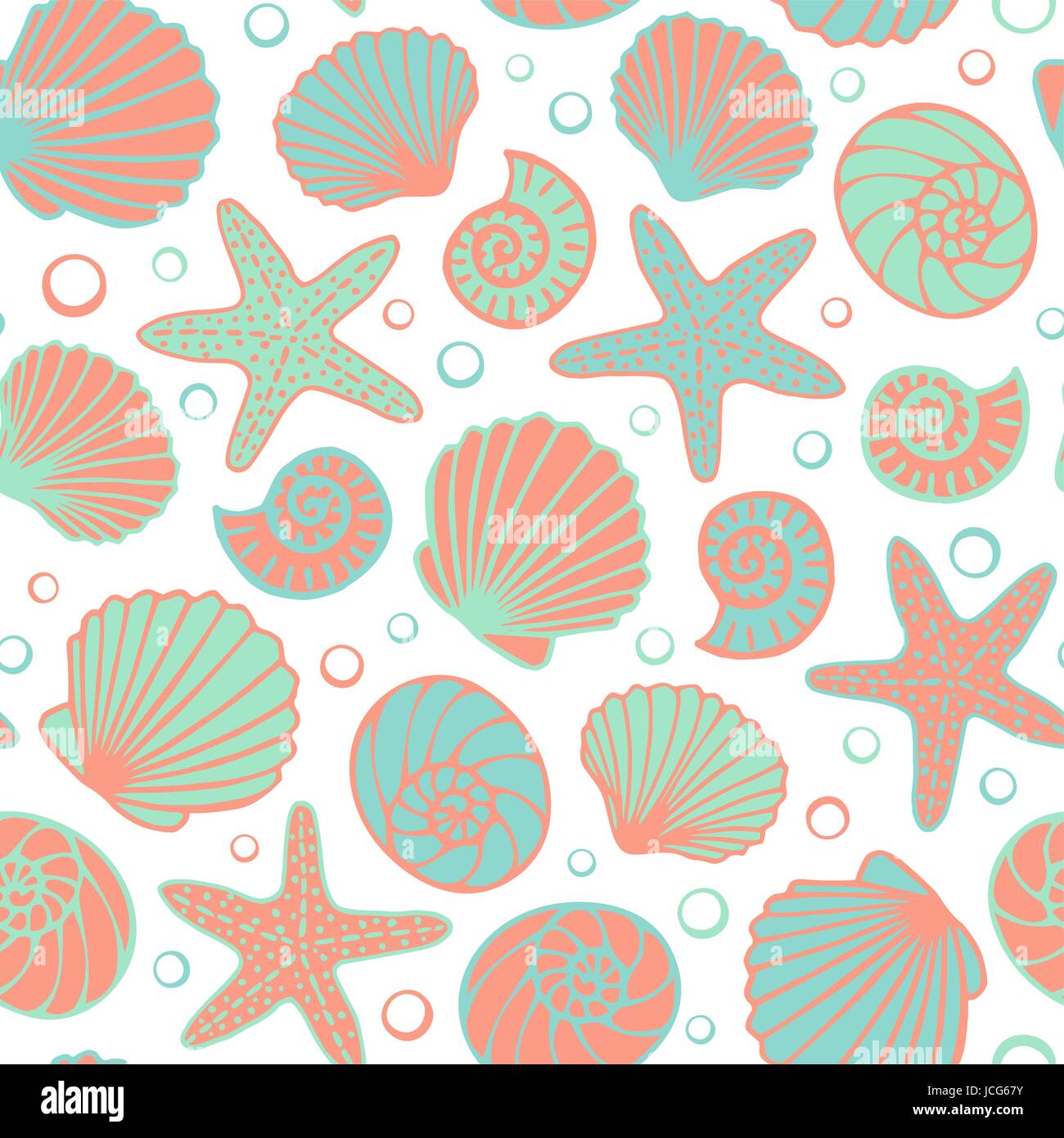Oceanic seashell seamless pattern. Summer sea background. Colorful ...