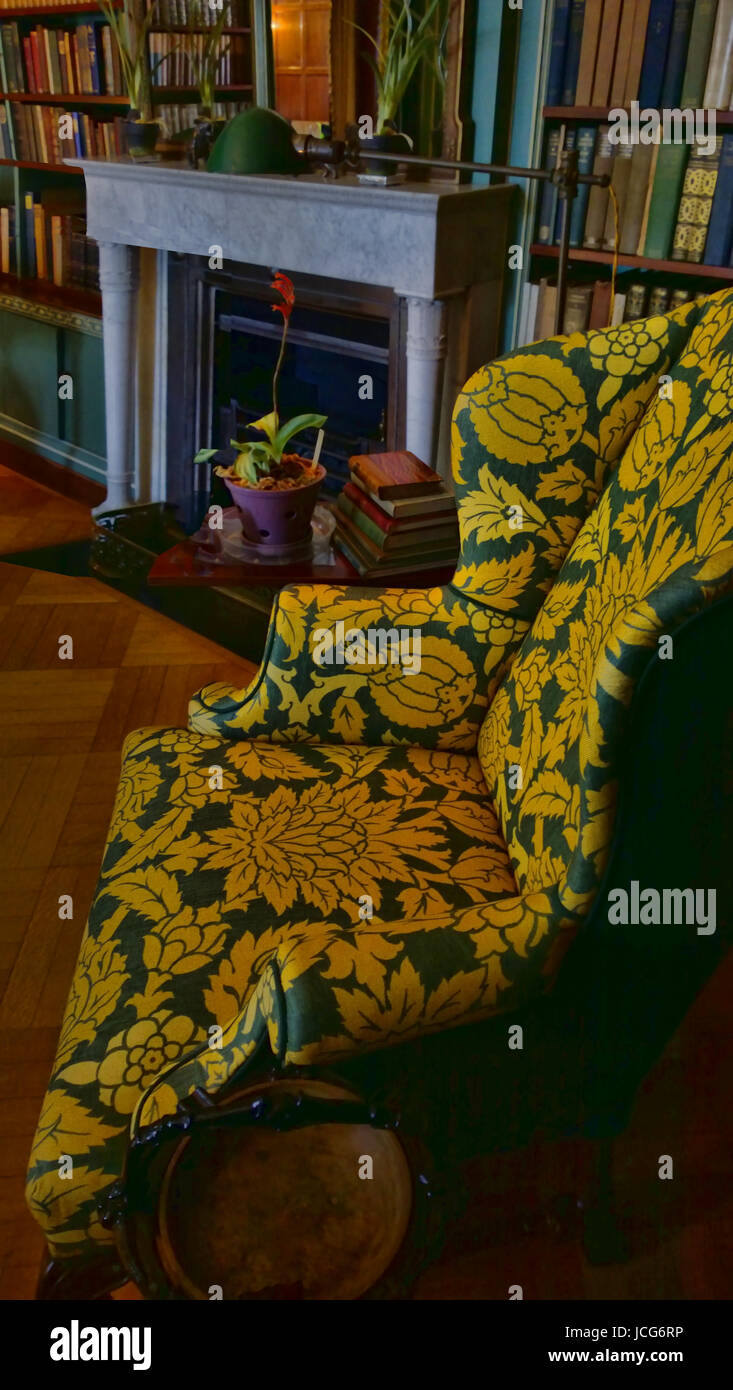 uniquely upholstered chair in a den Stock Photo - Alamy