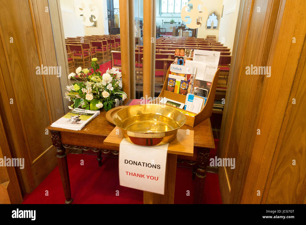 Donation tray in a village church, UK - St Mary's Church, Chartham ...