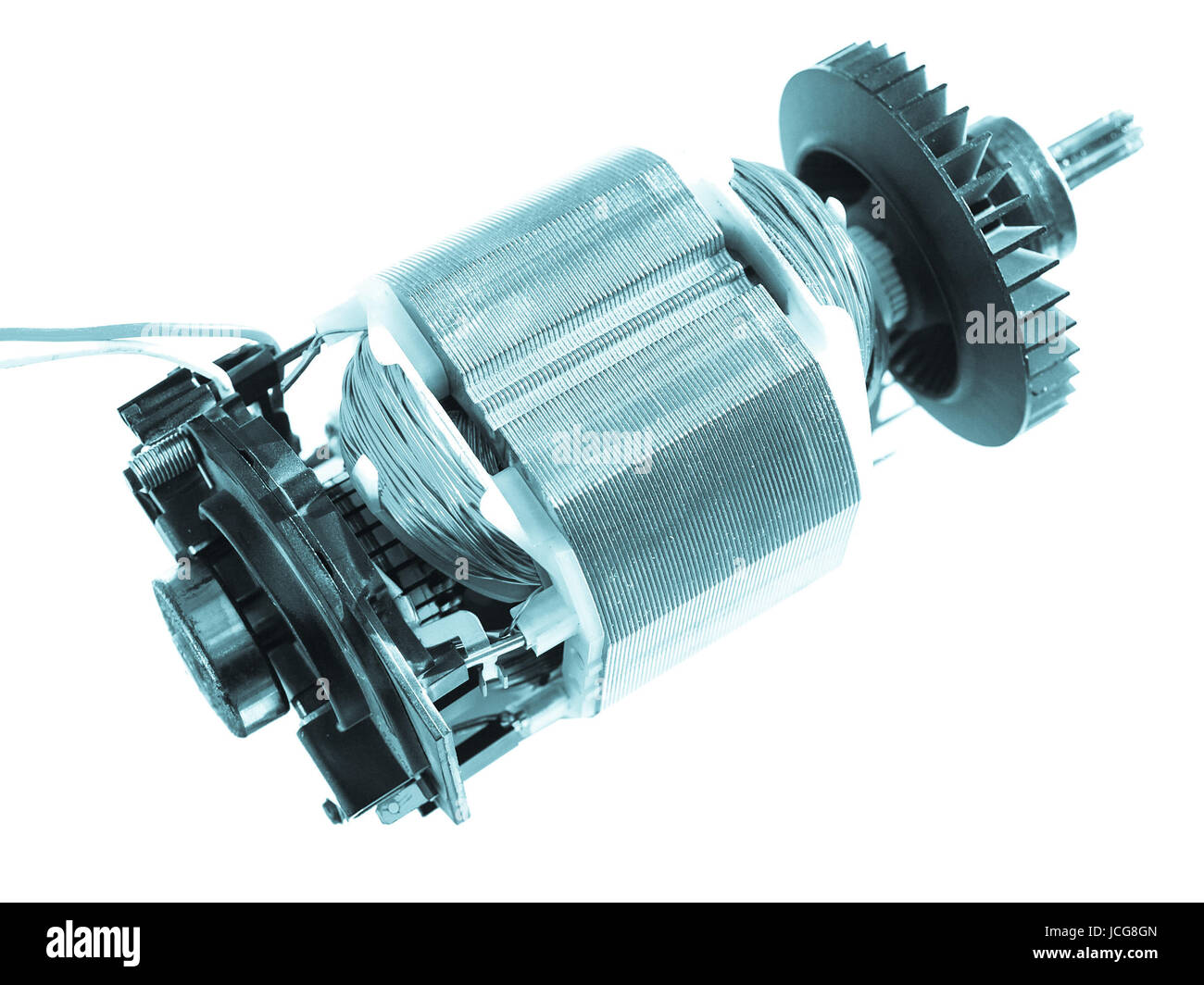 Detail of a rotary electric engine motor - isolated over white ...