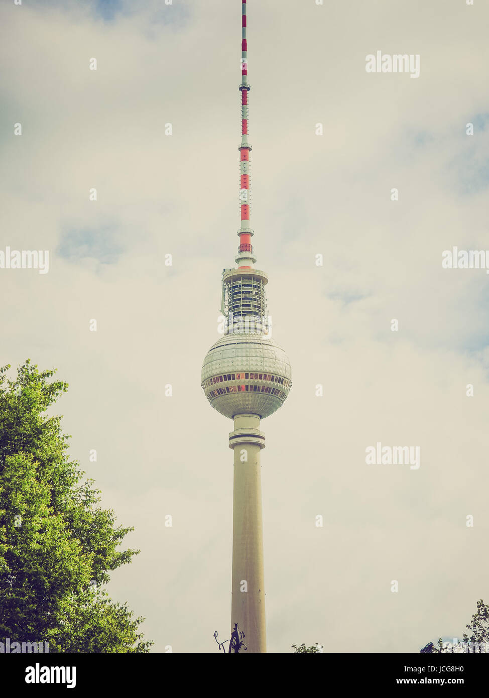 Vintage looking TV Fernsehturm Television tower in Berlin Germany Stock ...