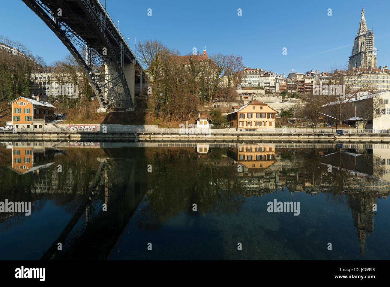 Bern landscape in Switzerland with the reflection in the river Stock ...