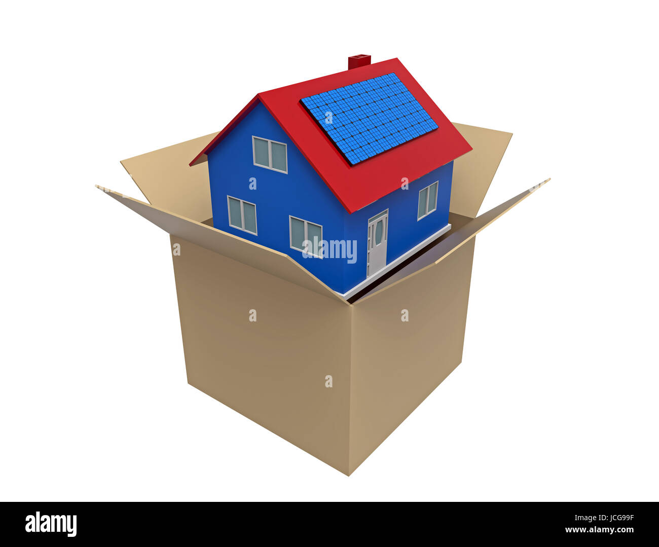 House in open cardboard box. 3d rendering Stock Photo - Alamy