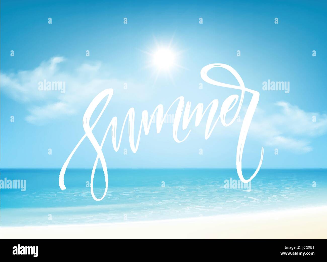 Summer Brush lettering composition on blue sea background. Vector ...