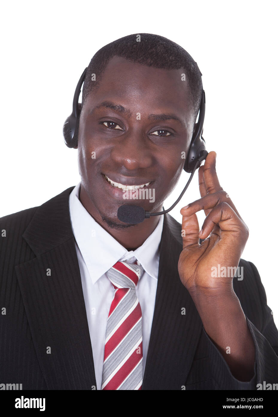 Young African Businessman Wearing Headset Isolated Over White ...