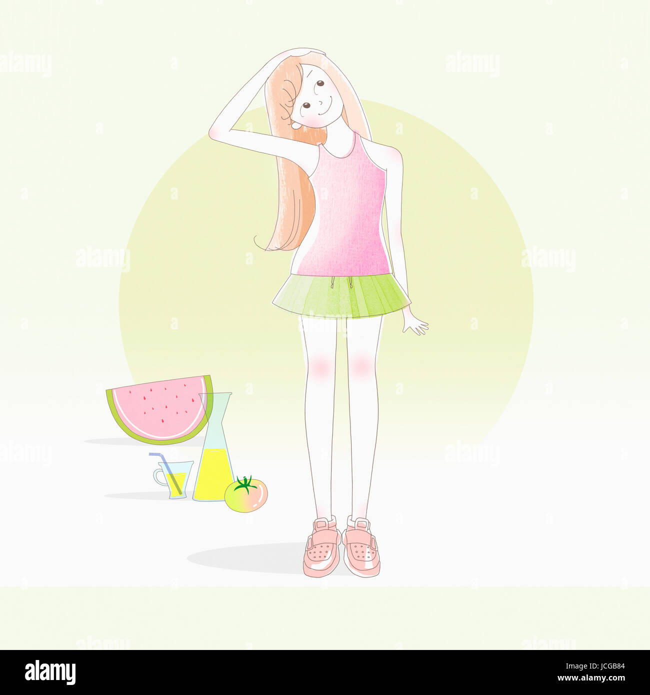 Smiling woman stretching in illustration Stock Photo - Alamy