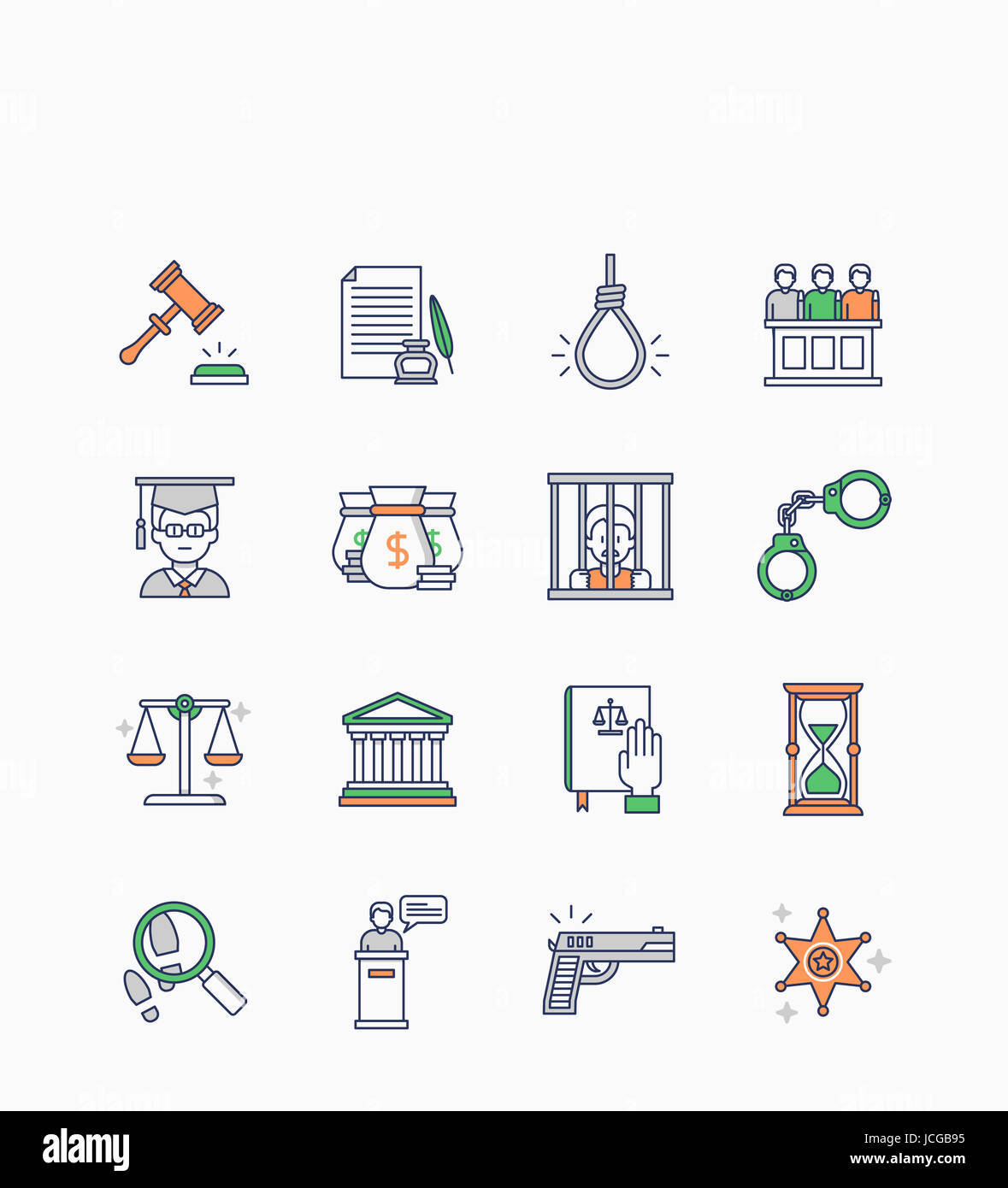 Icon set related to law and justice Stock Photo - Alamy