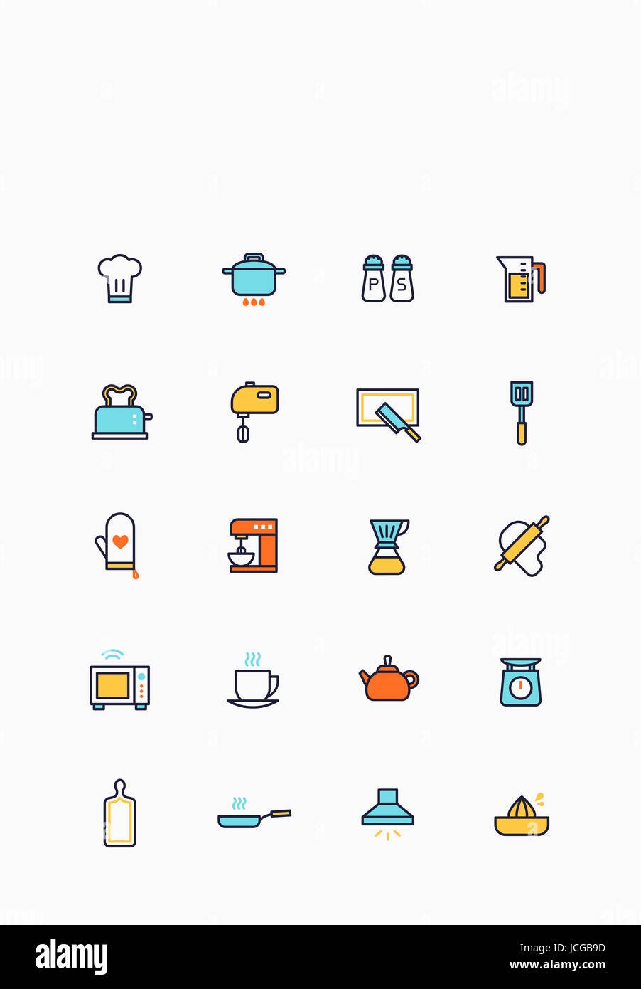 Icon set of various kitchen supplies Stock Photo - Alamy