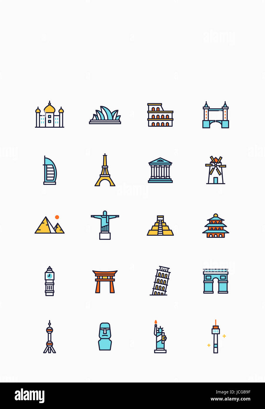 Icon set of various global landmarks Stock Photo - Alamy