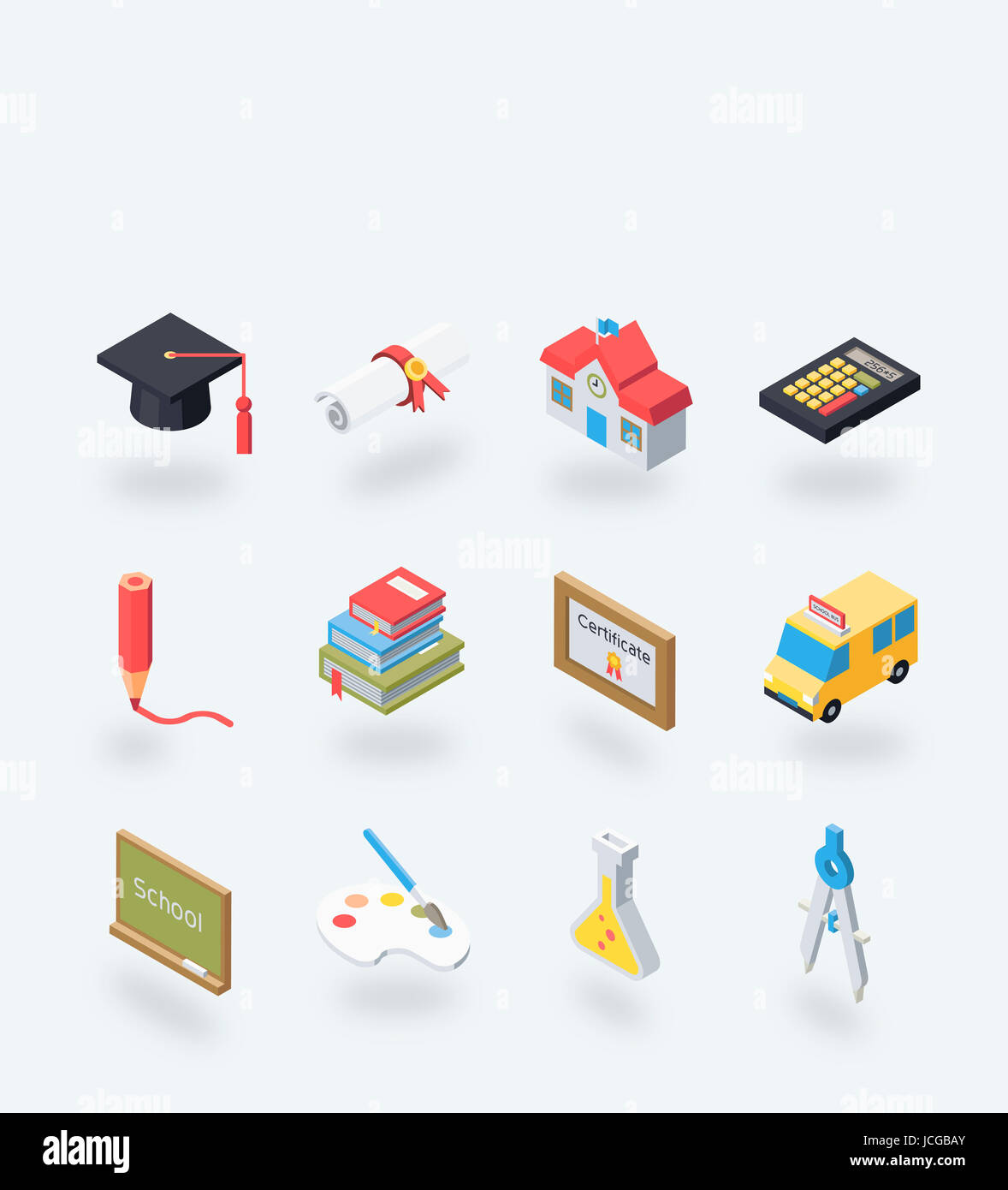 Icon set of various objects related to school education Stock Photo - Alamy