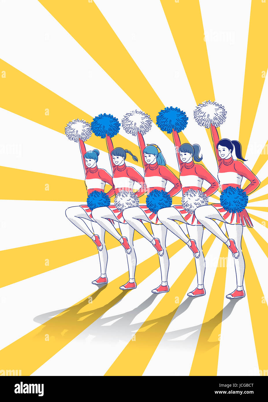 Illustration of cheerful cheerleader girls Stock Photo - Alamy