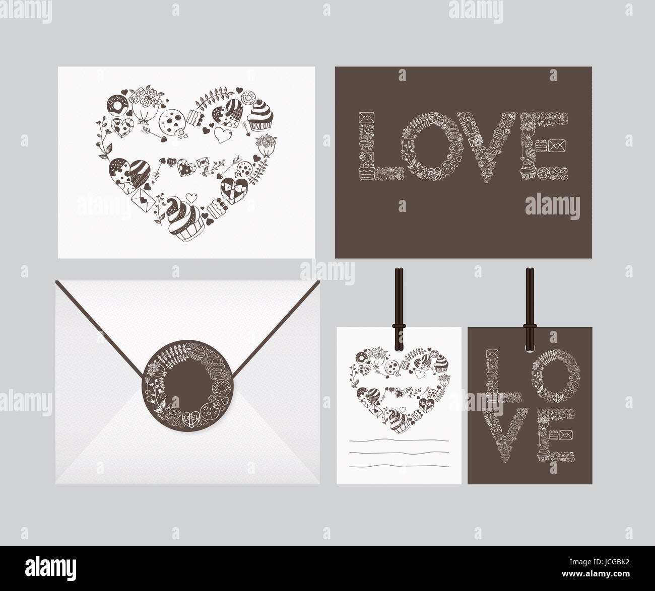 Card, envelope and tags for Valentine's Day Stock Photo - Alamy