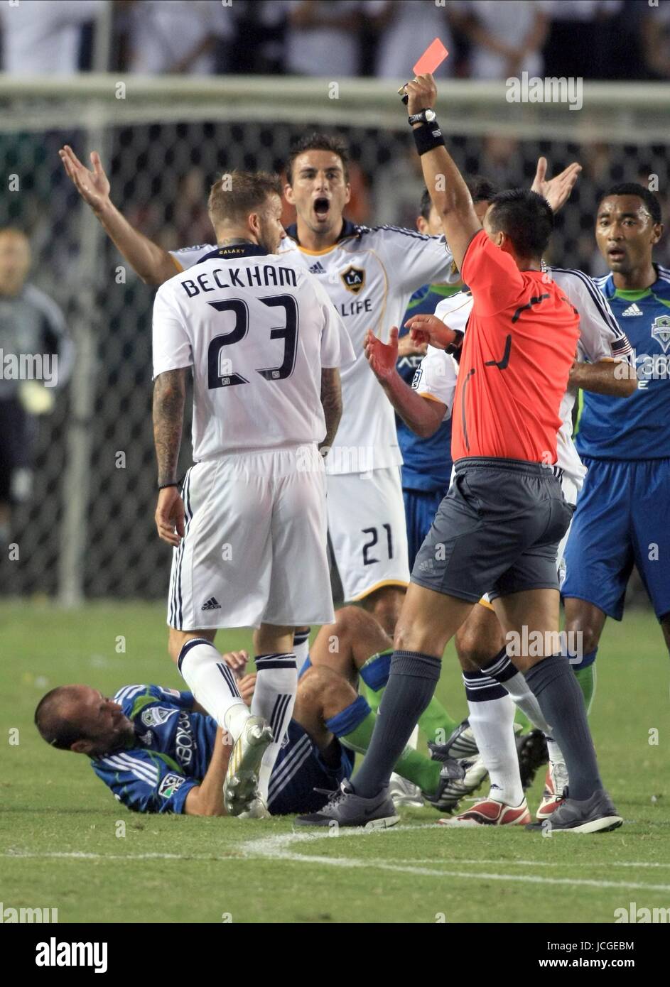 DAVID BECKHAM SENT OFF TACKLE ON GREG VAGENAS LOS ANGELES GALAXY V ...
