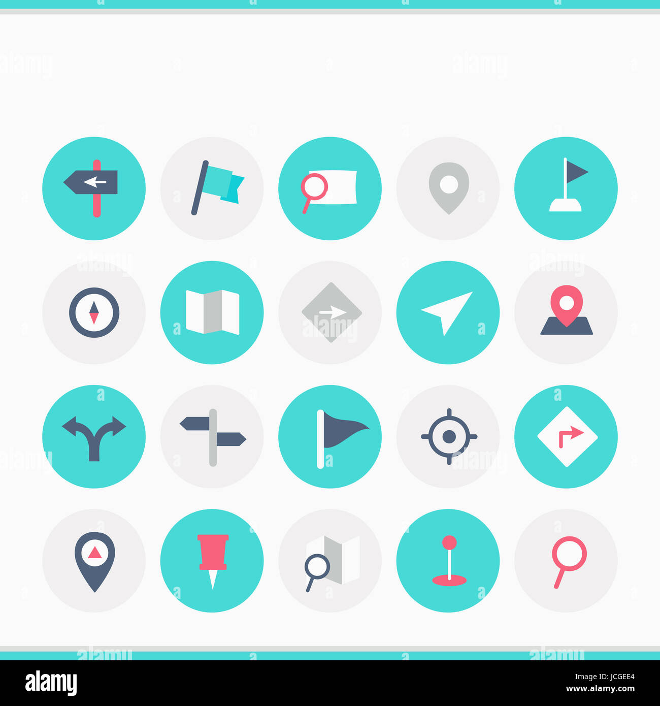 Various circle icons related to map Stock Photo - Alamy