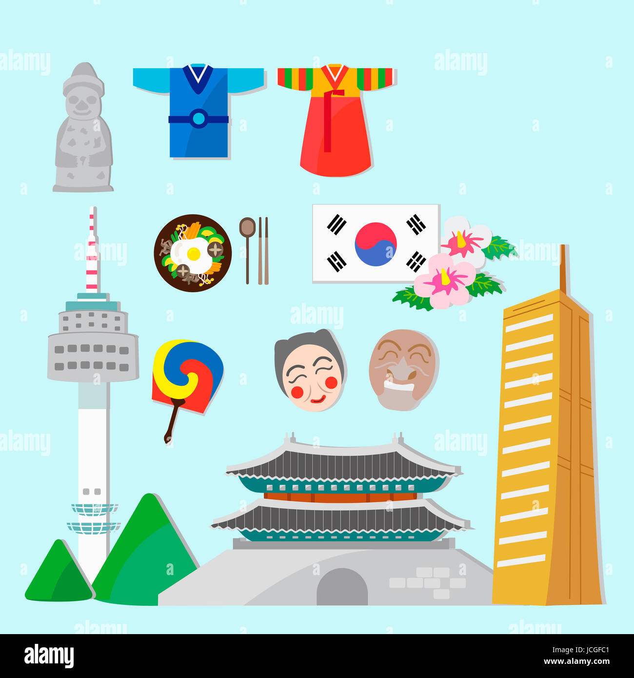 Various stickers of landmarks in Korea Stock Photo - Alamy