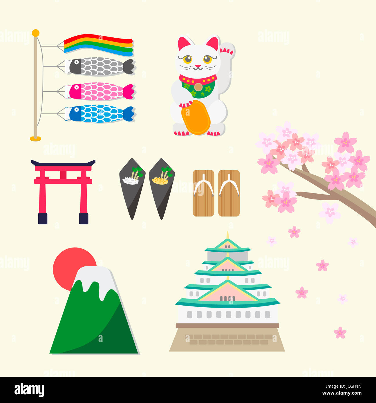 Various stickers of landmarks in Japan Stock Photo - Alamy