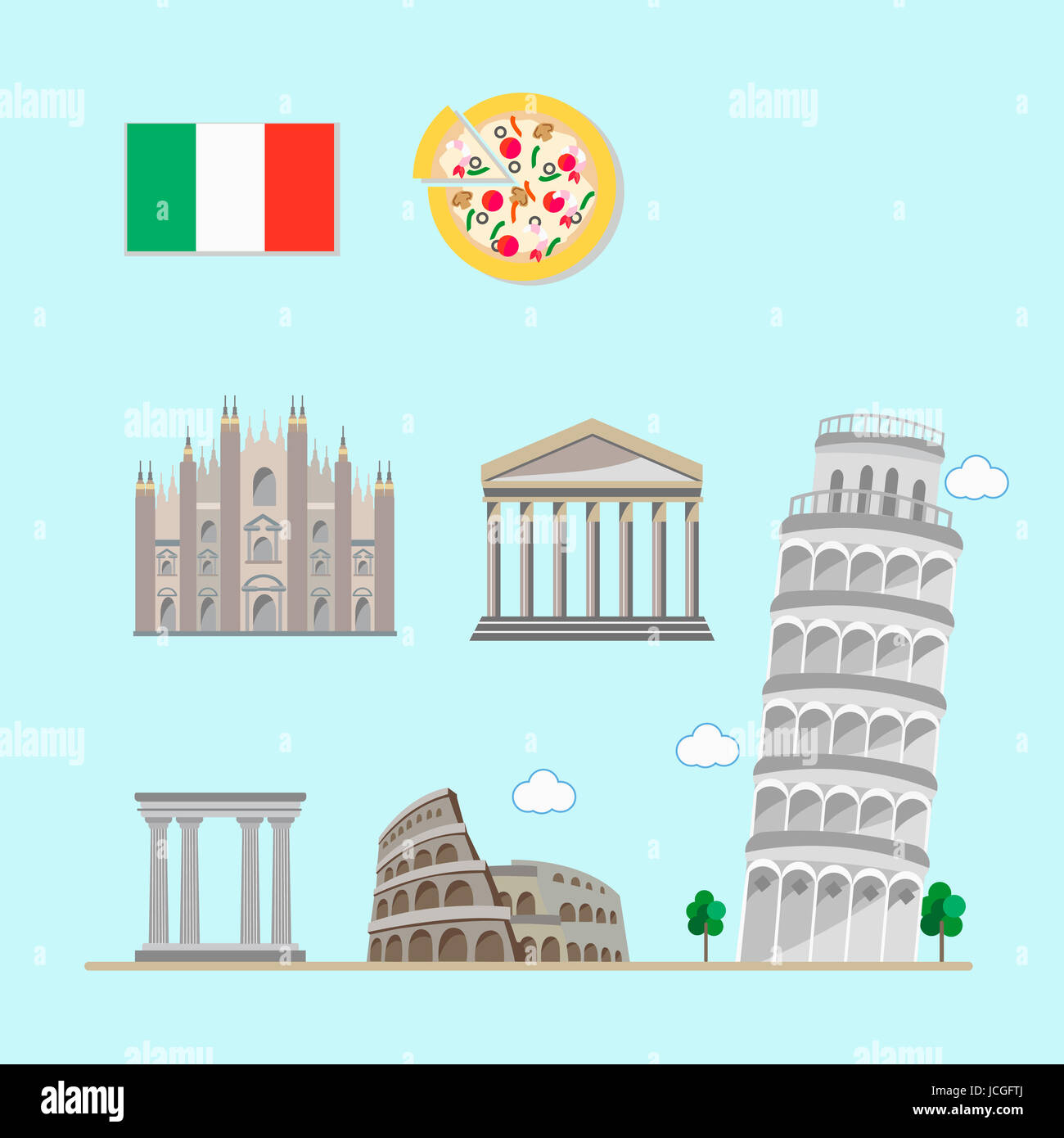 Various stickers of landmarks in Italy Stock Photo - Alamy