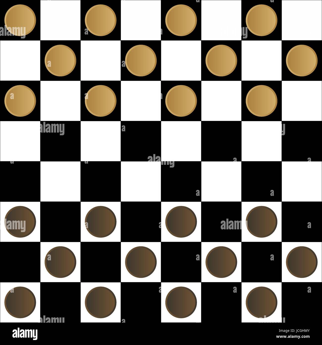Vector Illustration of a checker board game with brown and beige pieces ...
