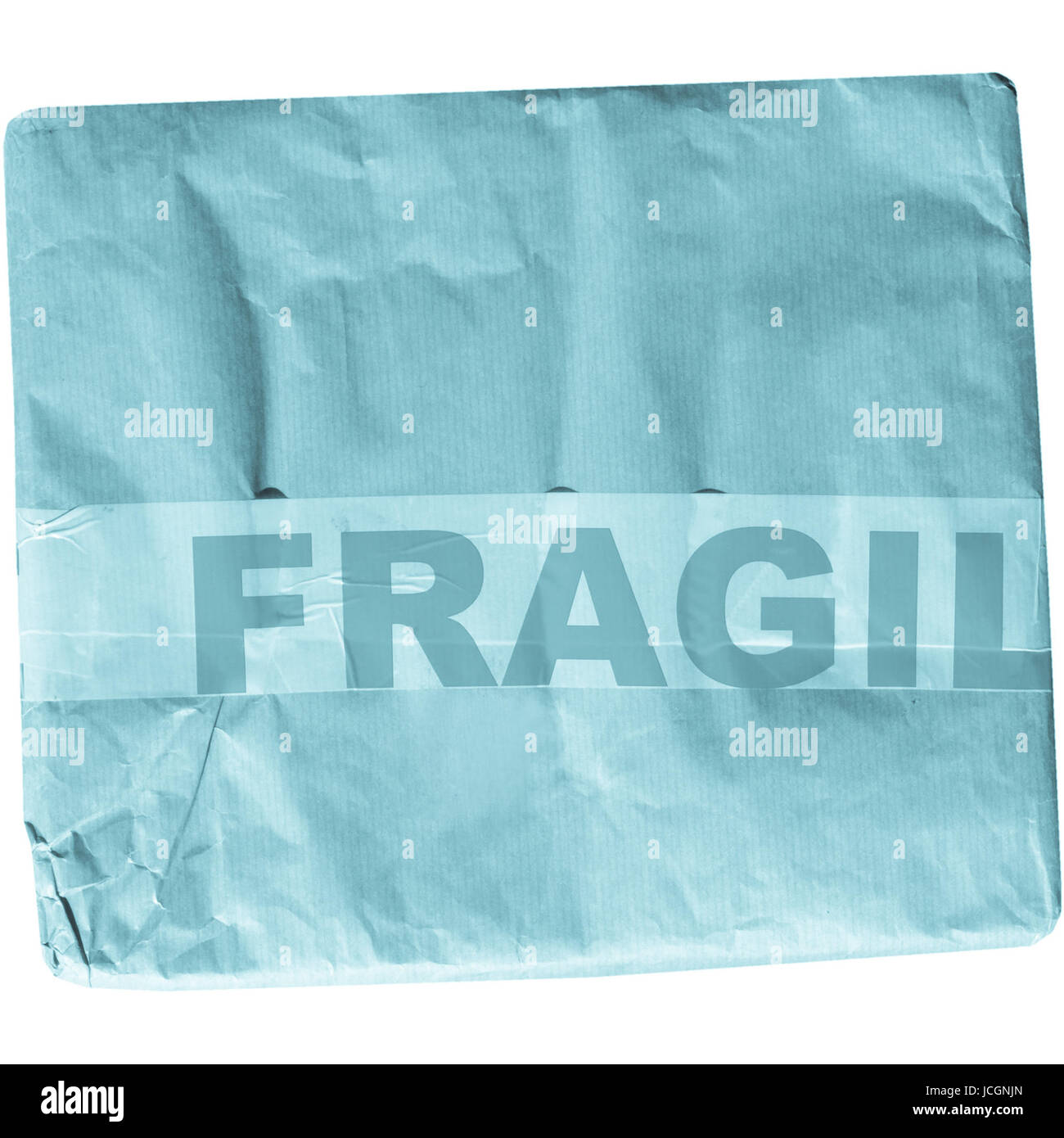 Fragile corrugated cardboard packet isolated on white - cool cyanotype Stock Photo - Alamy