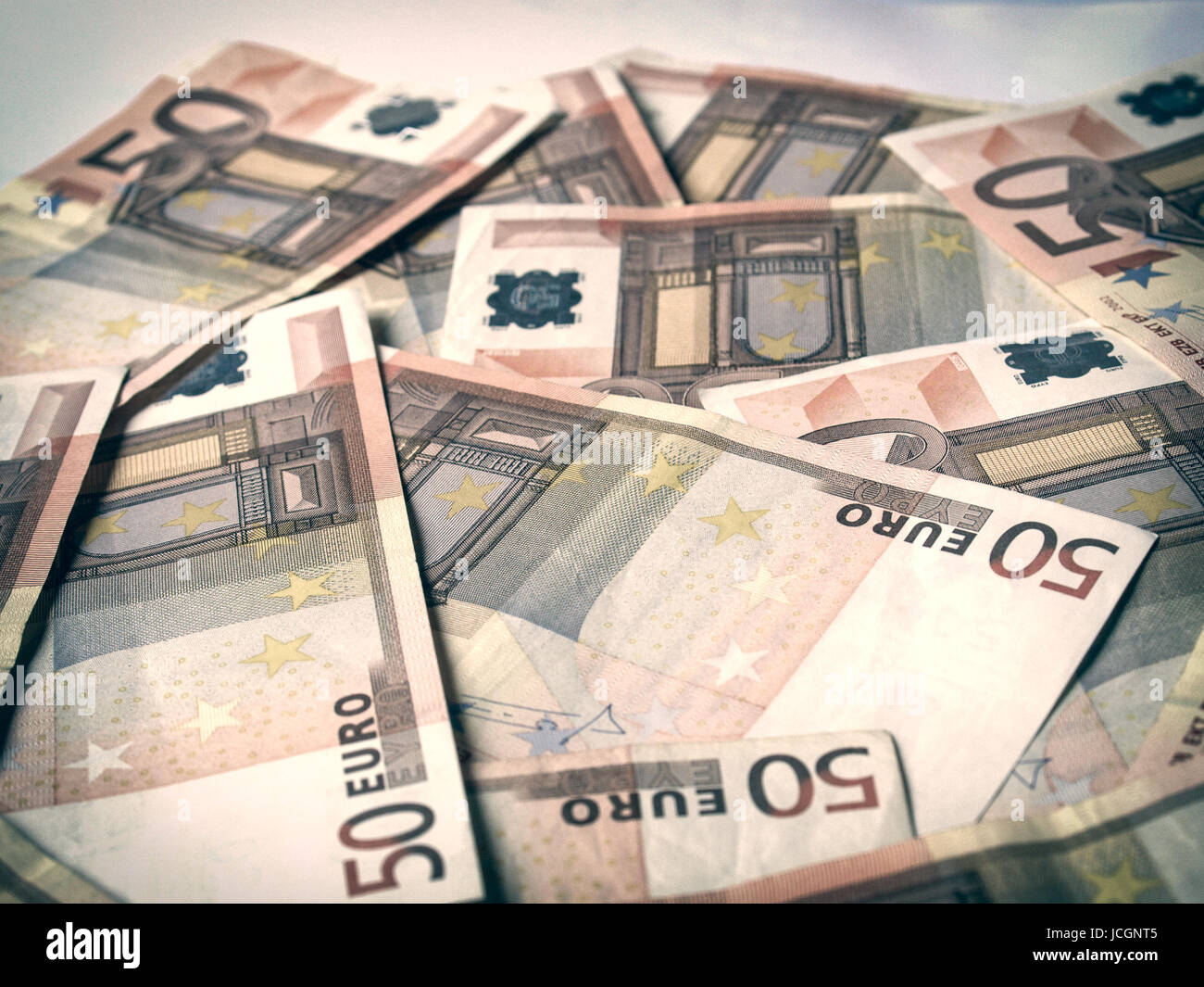 Vintage looking Range of 50 Euro banknotes useful as a background Stock ...