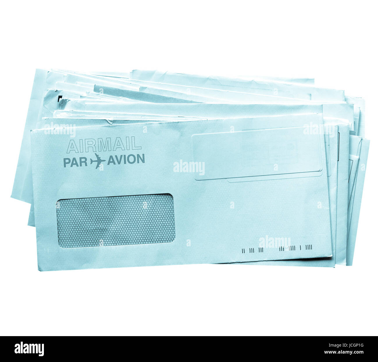 Letter or small packet envelope isolated over white - cool cyanotype ...