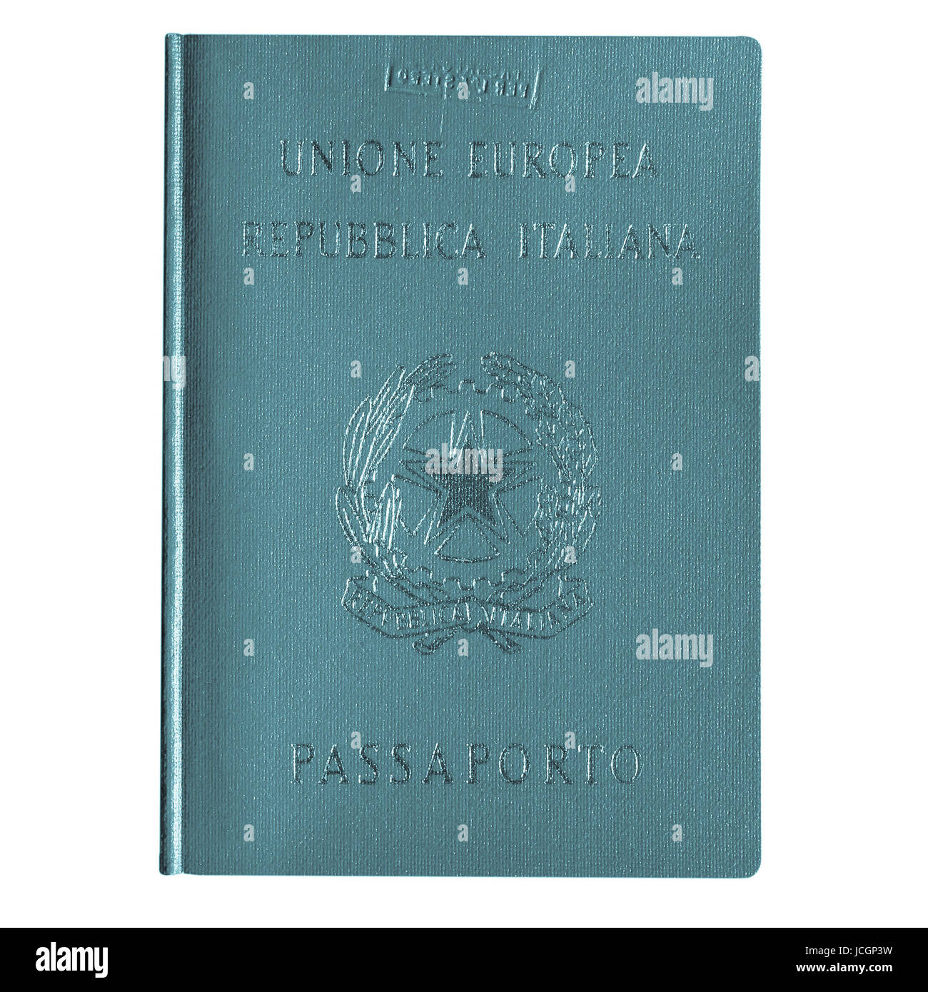 An Italian passport isolated over white background - cool cyanotype ...