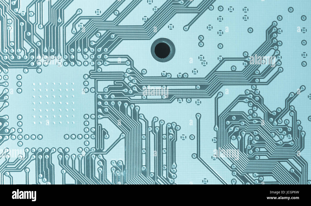 Detail of an electronic printed circuit board - cool cyanotype Stock ...