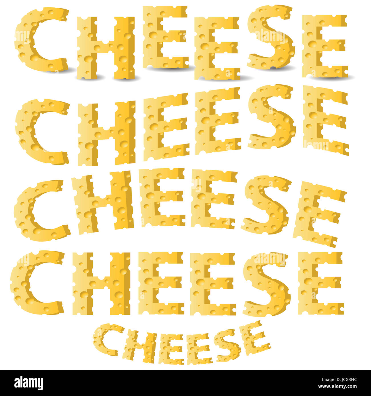 colorful illustration with cheese letters on a white background Stock ...