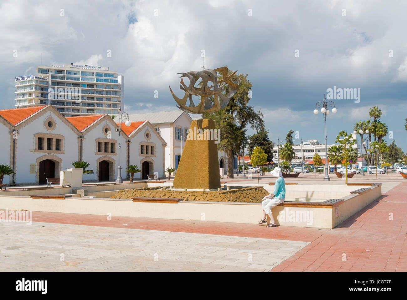 Larnaka, sea front, Municipal buildings, Europe Square, south coast ...