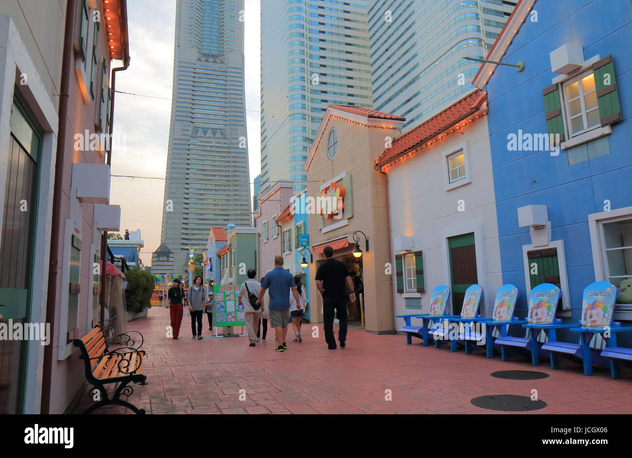 People visit Cosmo World in Yokohama Japan. Cosmo World is an amusement ...