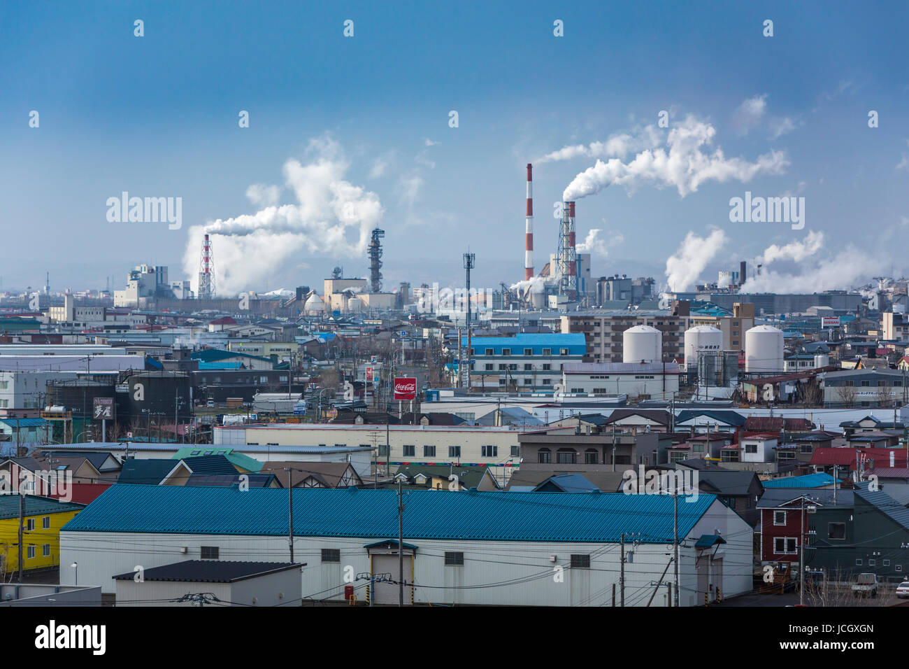 Smoke stacks and industrial installations in Kushiro, prefecture ...