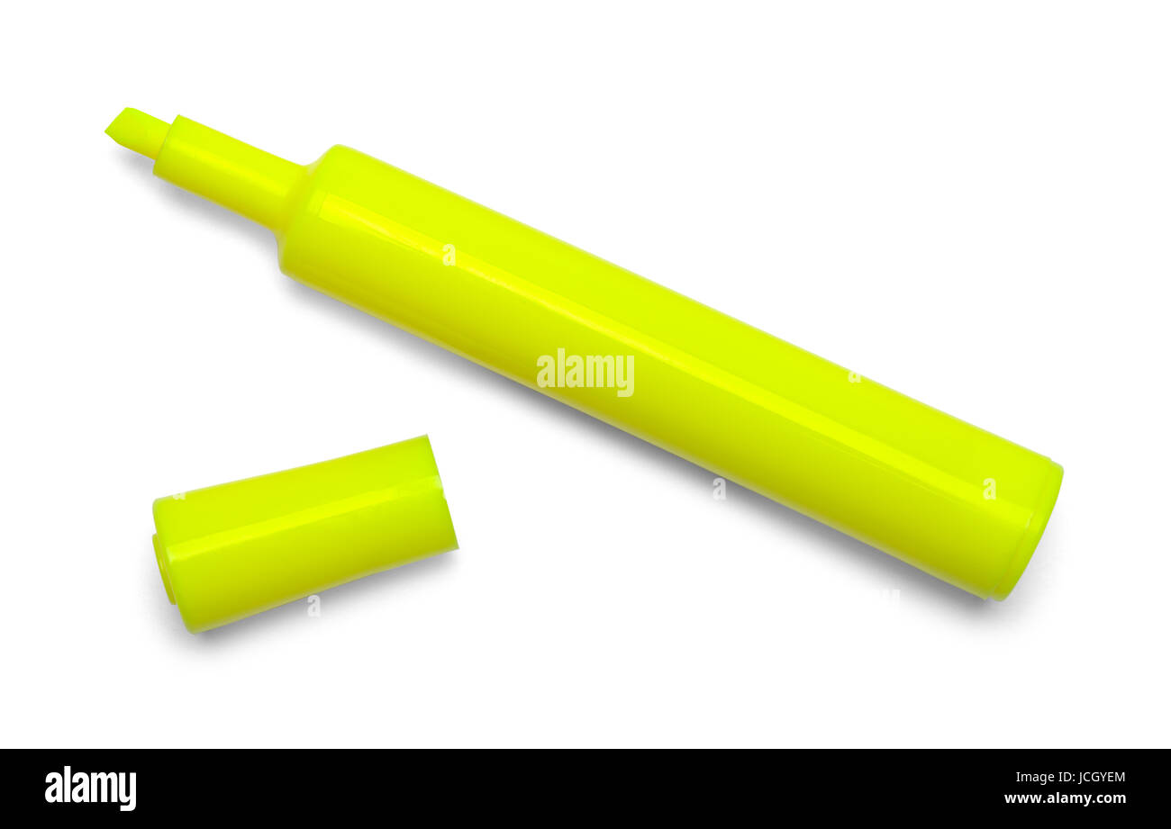 Yellow Open Marker and Lid Isolated on White Background Stock Photo - Alamy