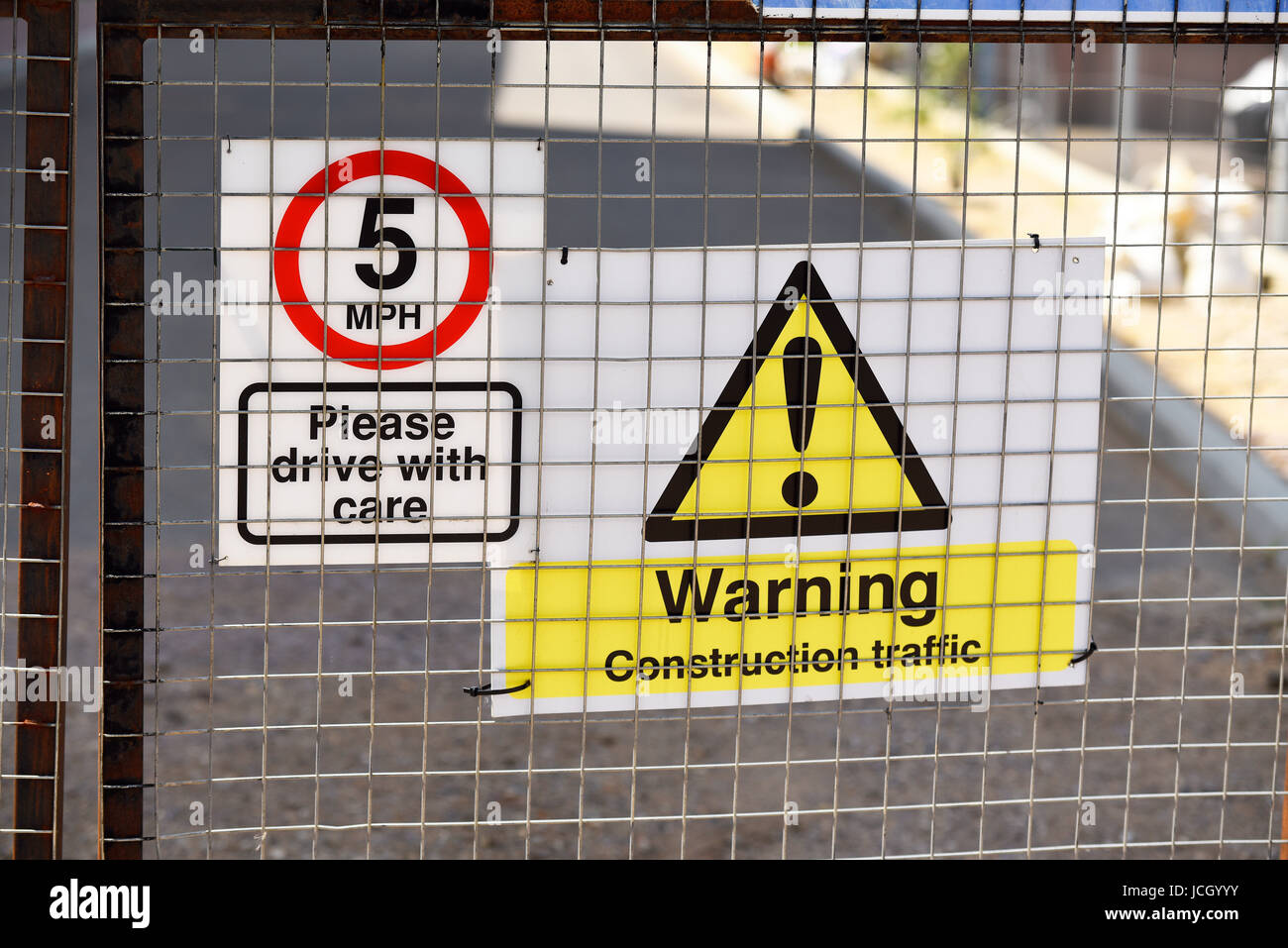 Maximum speed drive with care building site warning information sign in ...