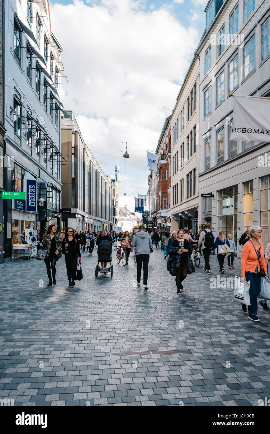 Copenhagen, Denmark - August 11, 2016. Stroget Street. People walking ...